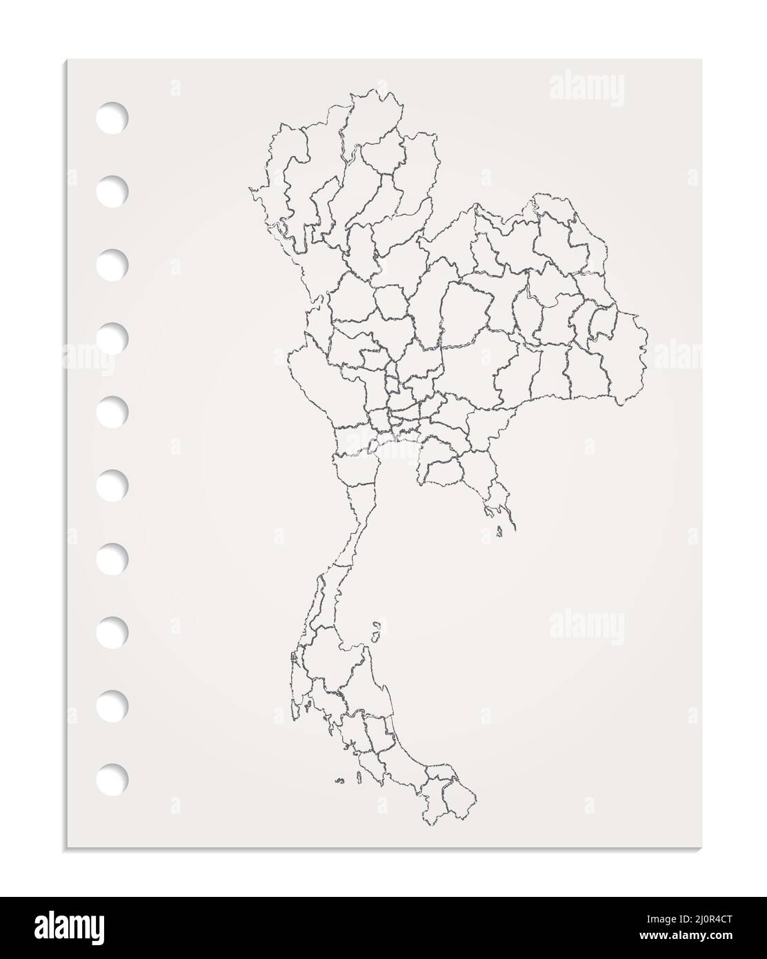 Thailand map on realistic clean sheet of paper torn from block, blank ...