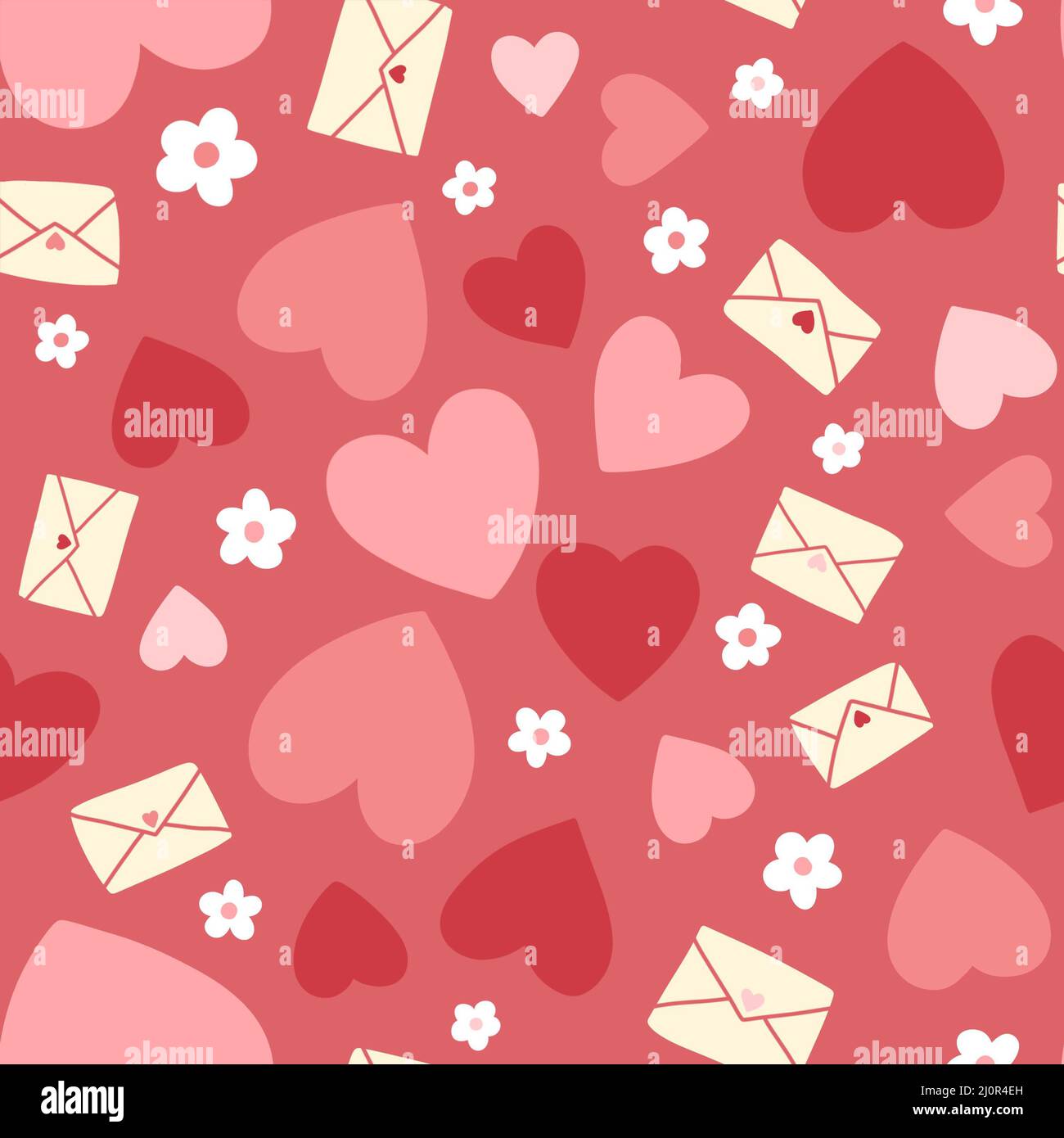 Seamless pattern with heart, flower, mail, post Stock Photo - Alamy