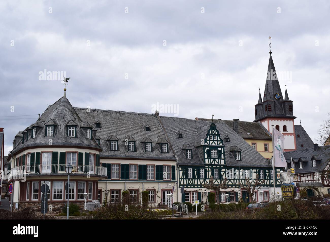 historical beautiful buildings at the waterfront of Oestrich, Oestrich ...
