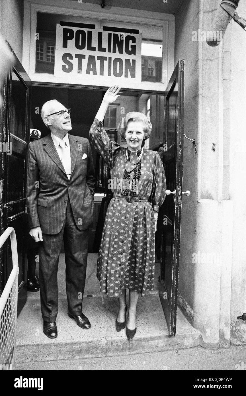 Prime Minister Margaret Thatcher and husband Dennis seen here leaving ...
