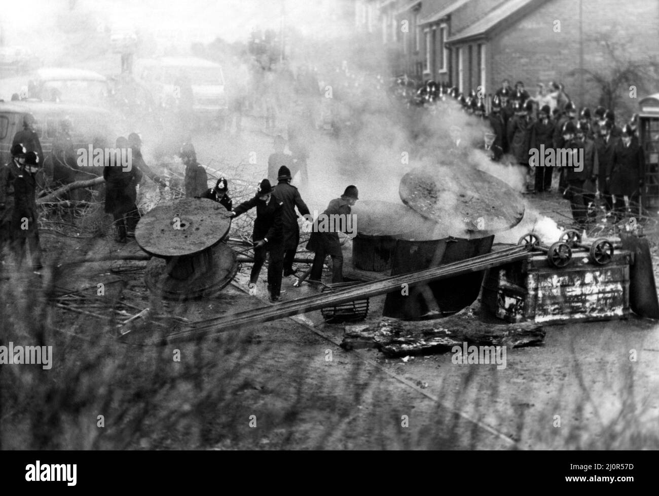 The National Miners Strike 1984 A blazing barricade near Whittle ...