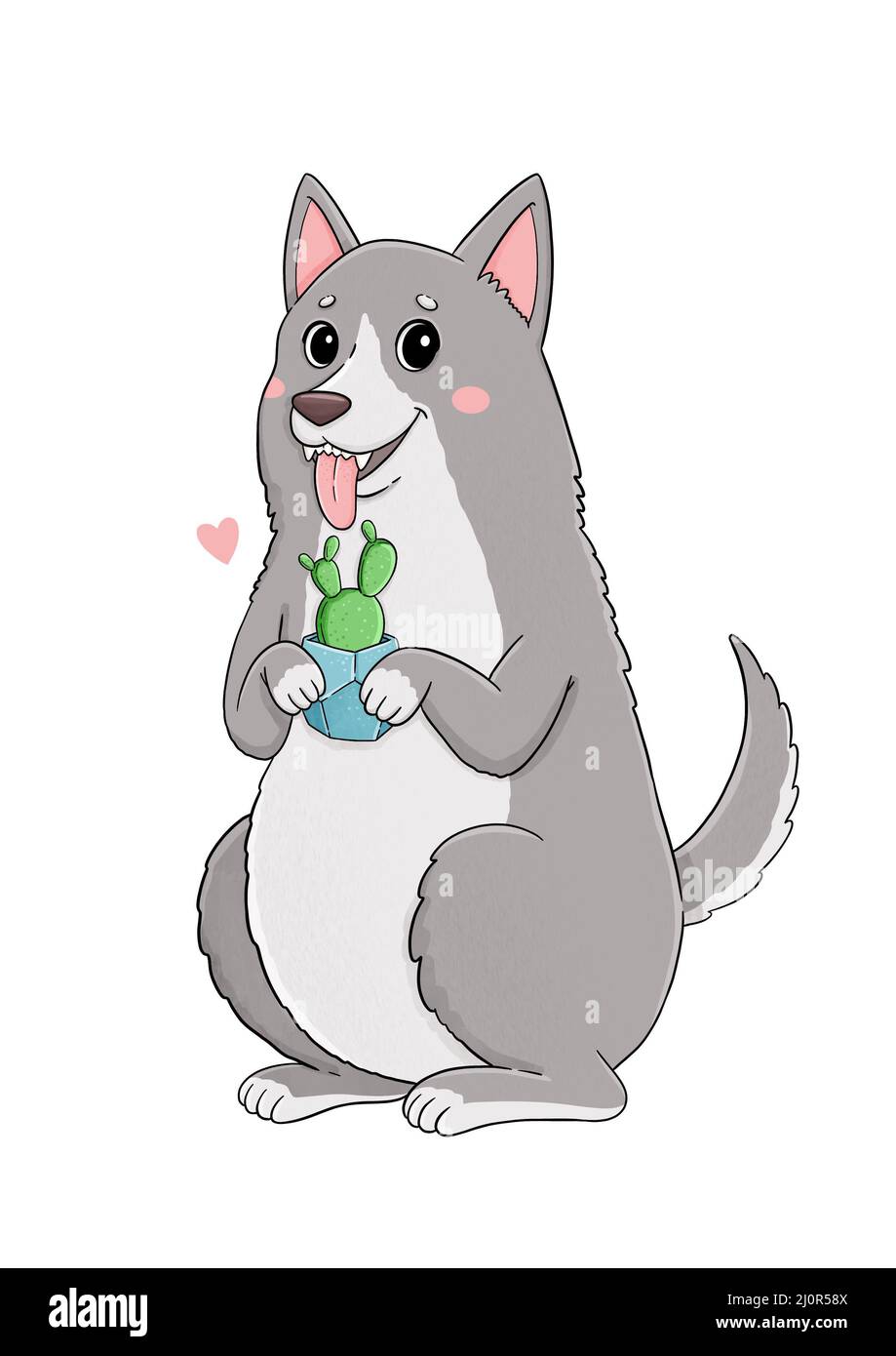 Cute little wolf with flower pot and cactus Stock Photo - Alamy