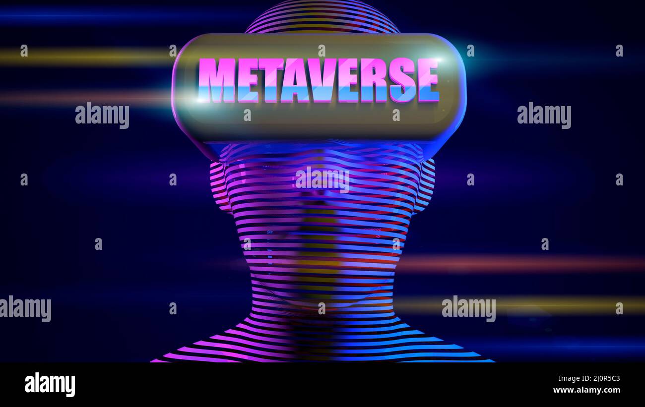 3d Metaverse concept. Futuristic digital face of a man in virtual ...