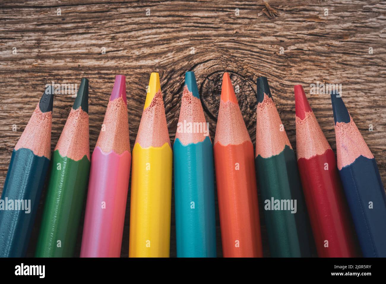 Colored pencil crayons close-up view Stock Photo - Alamy