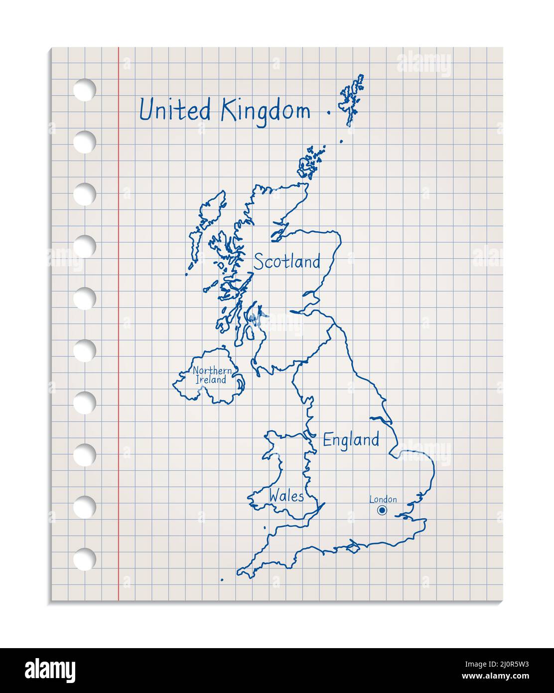 United Kingdom map on a realistic squared sheet of paper torn from a ...