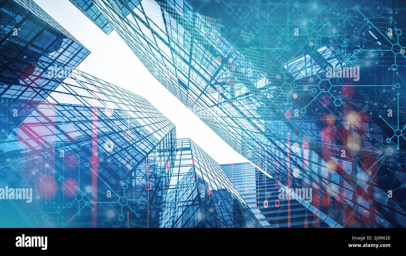 Futuristic city, security, Blockchain, data transformation, big data, IoT, data flow, internet ...