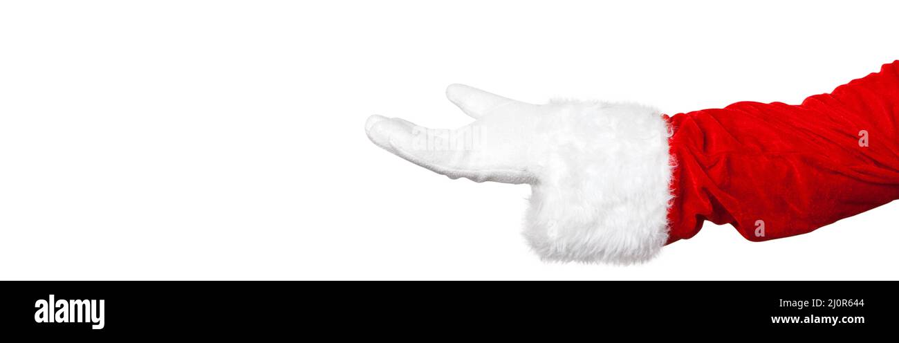 Santa Claus presents something with his open hand Stock Photo - Alamy