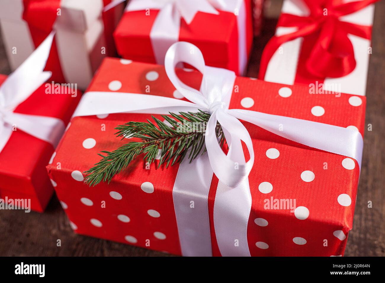 Handmade wrapped christmas gift boxes on celebrate background Stock ...