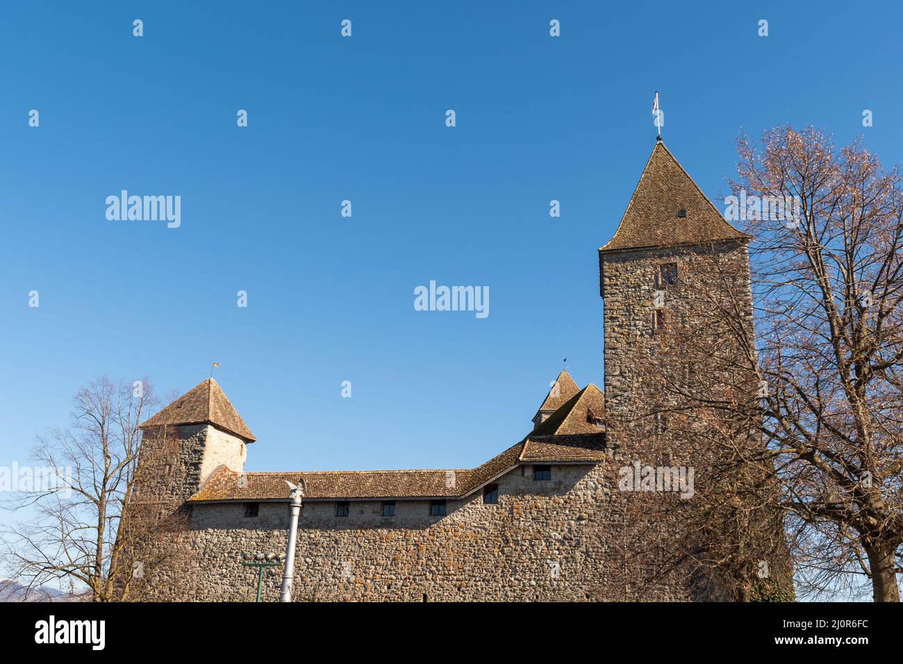 Rapperswil, Switzerland February 27, 2022 Historic old castle in the ...