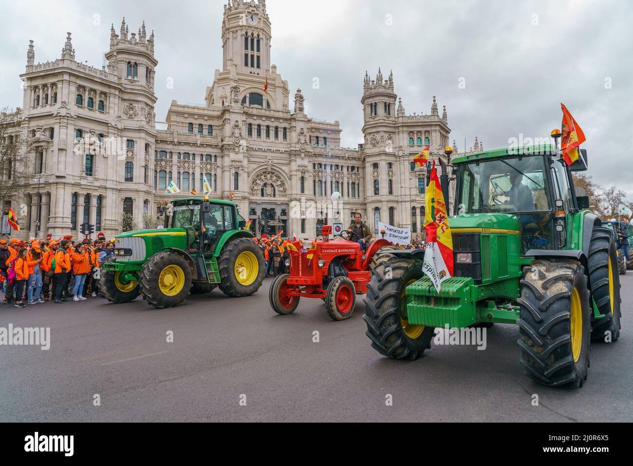 Madrid, Spain. 20th Mar, 2022. A tractor with flags seen during a ...