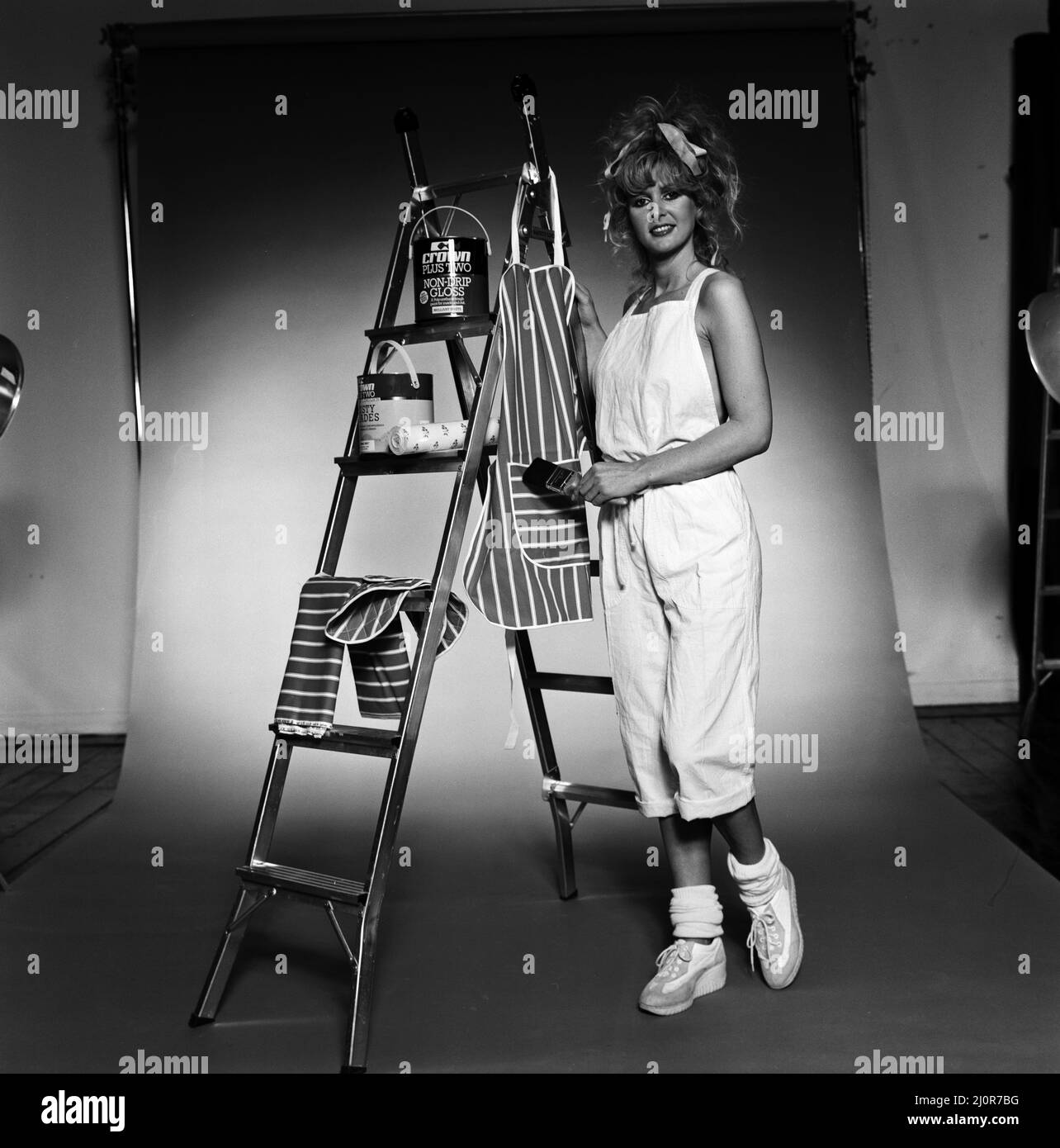 A woman doing some decorating. 26th April 1983 Stock Photo - Alamy