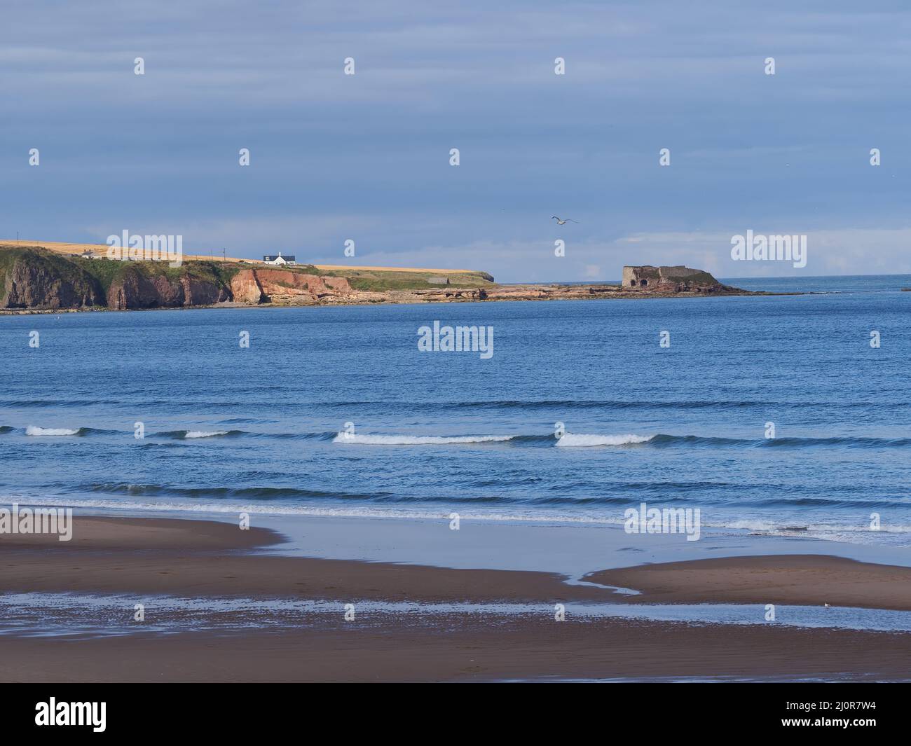 View towards Boddin Point lime kilns from Lunan bay, Angus, Scotland ...