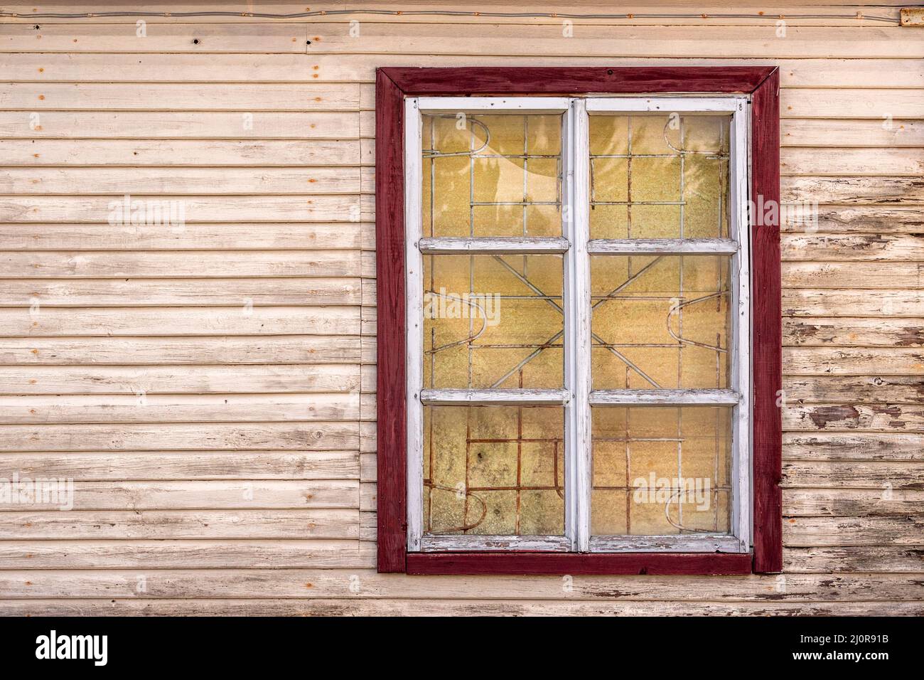 Old wooden window with metal grid Stock Photo - Alamy