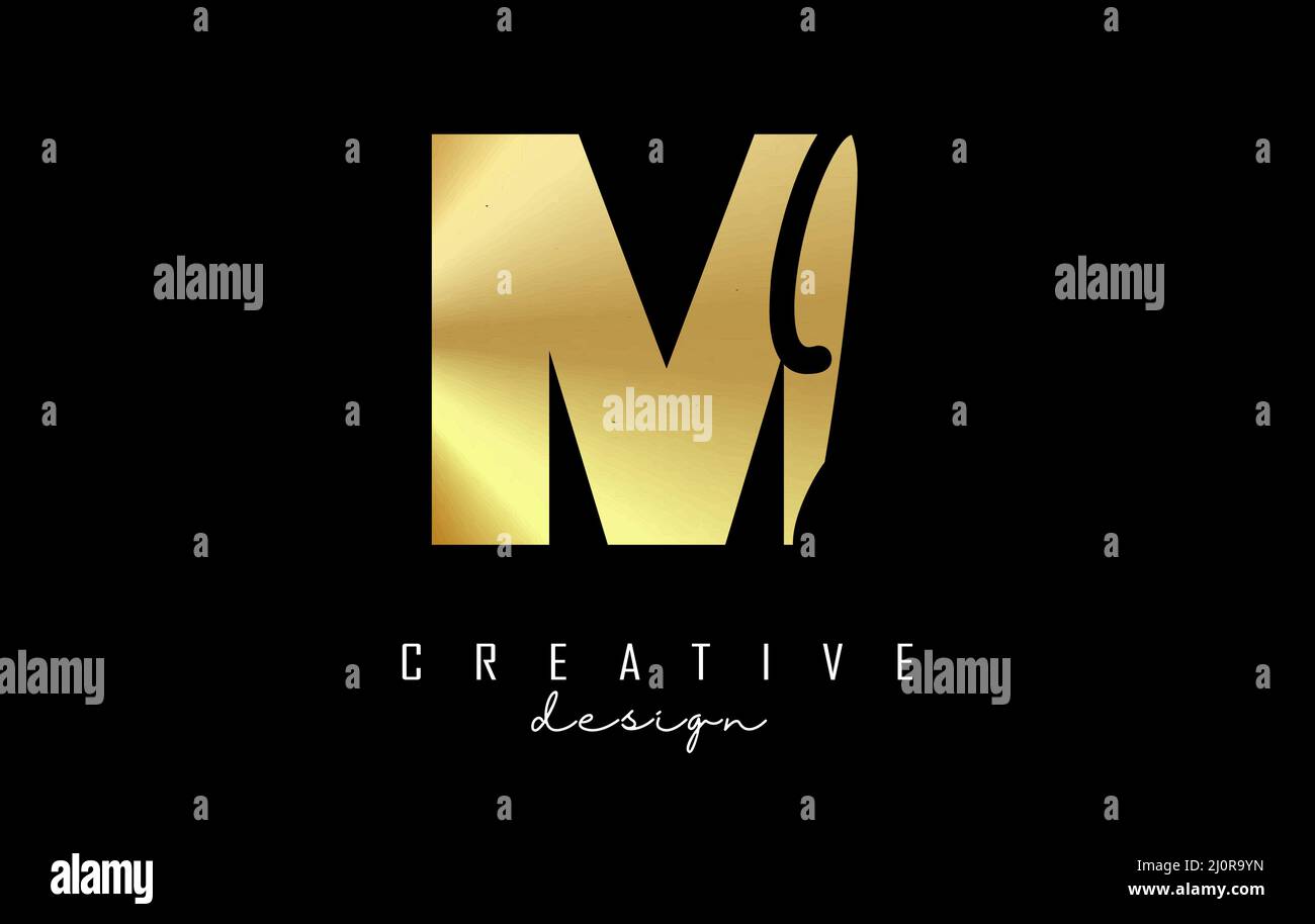 Golden Letters MI logo with a minimalist design. Letters M and I with ...