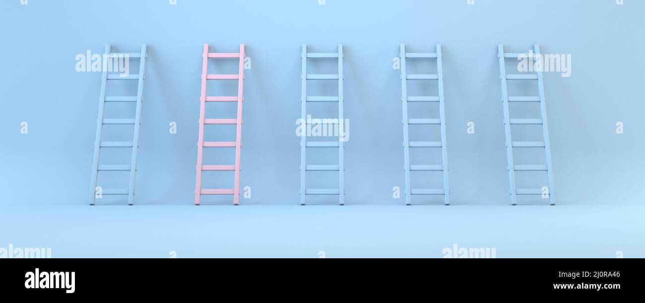 One pink ladder and four blue 3D Stock Photo - Alamy