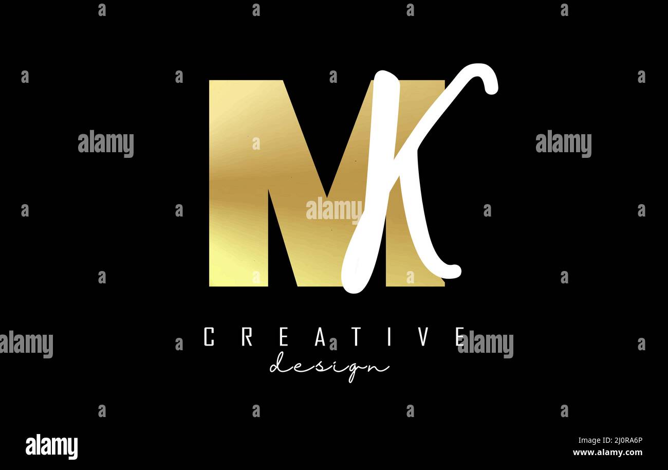 Golden Letters MK logo with a minimalist design. Letters M and K with ...