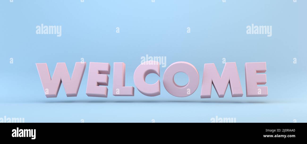 Pink WELCOME sign 3D Stock Photo - Alamy