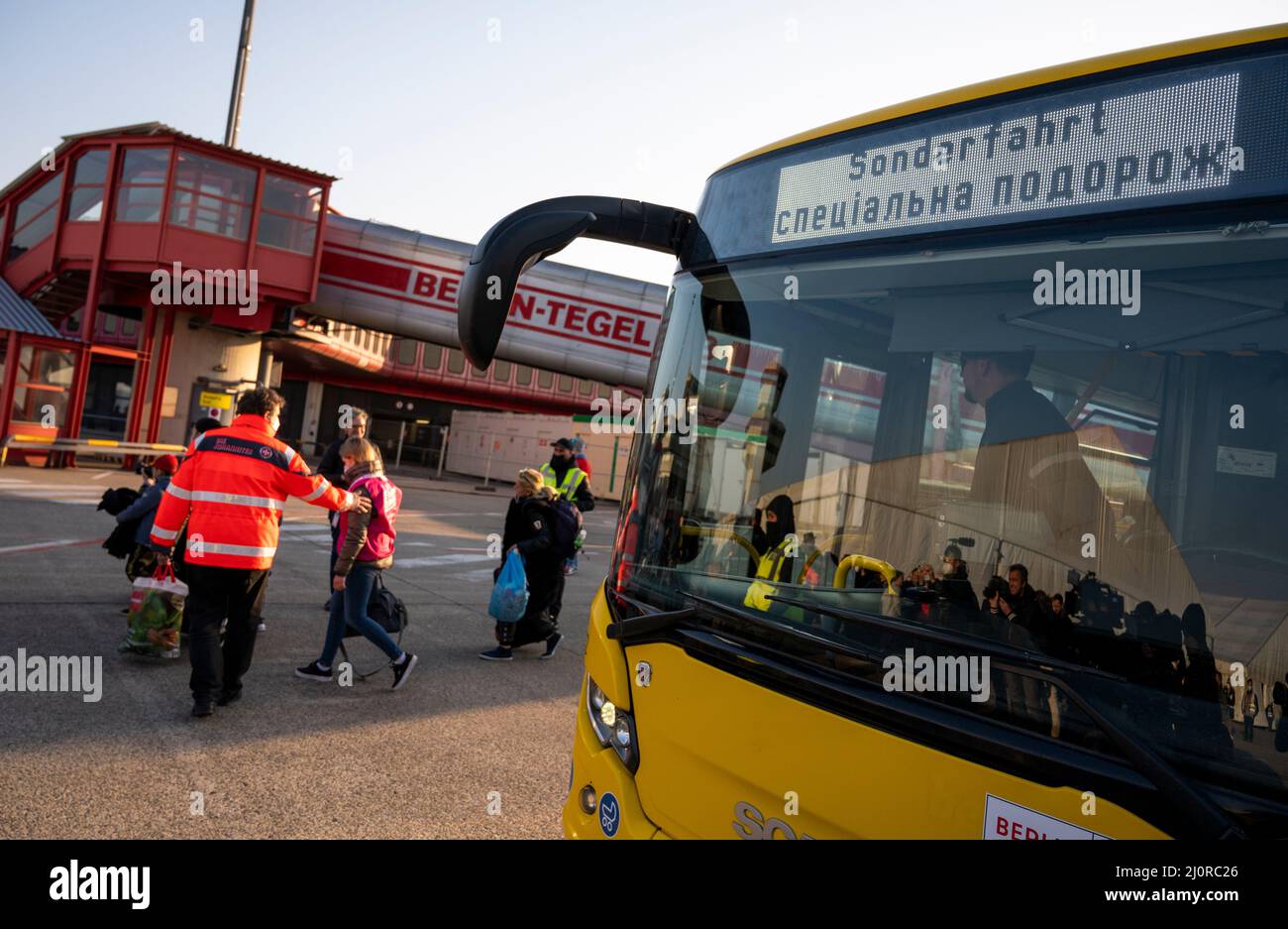 Berlin, Germany. 20th Mar, 2022. Refugees from Ukraine arrive at a ...