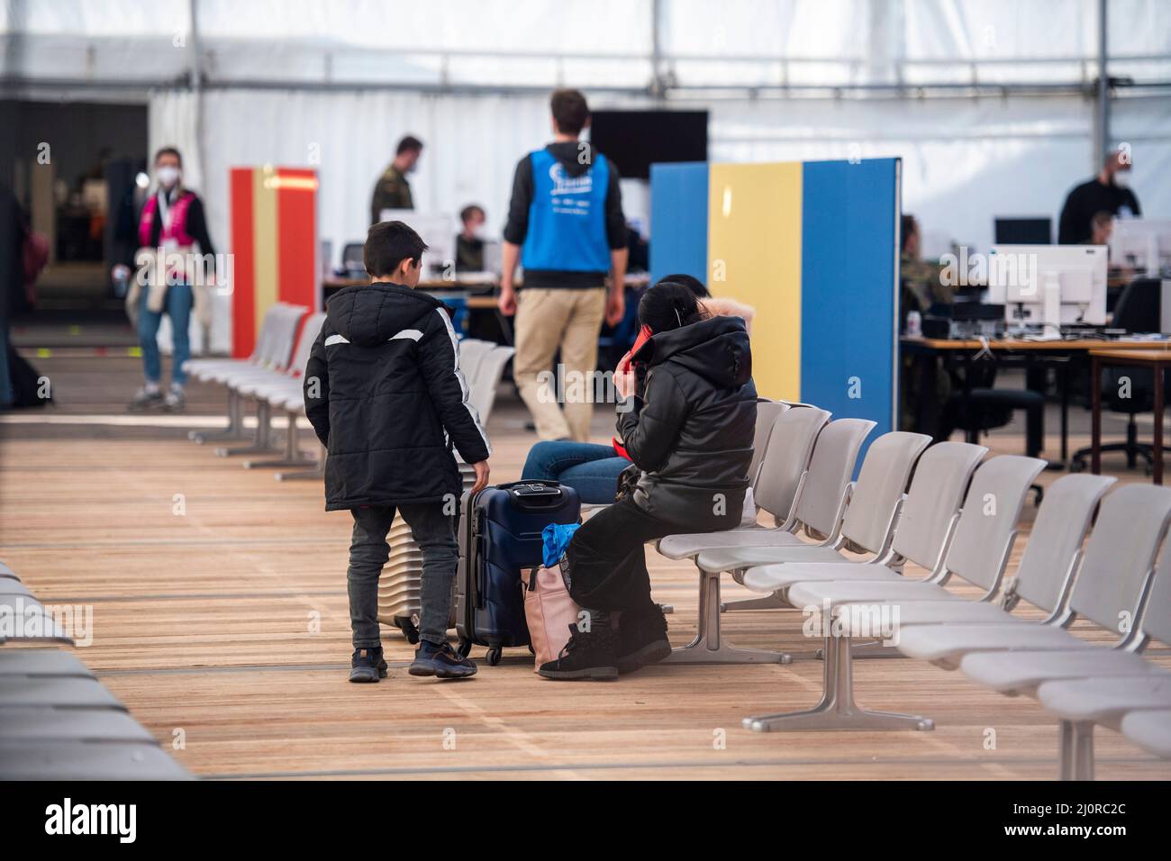 Berlin, Germany. 20th Mar, 2022. Refugees from Ukraine arrive at a ...