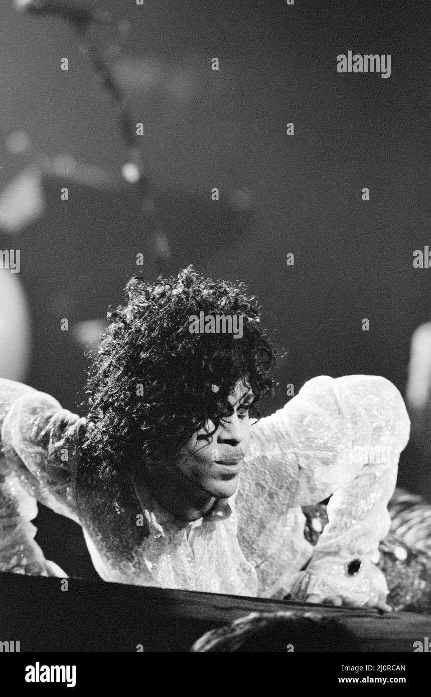 Prince performing on stage at the Joe Louis Arena, Chicago, USA, 11th ...