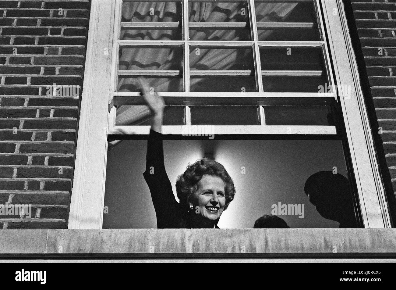 Prime Minister Margaret Thatcher celebrates at Conservative party ...
