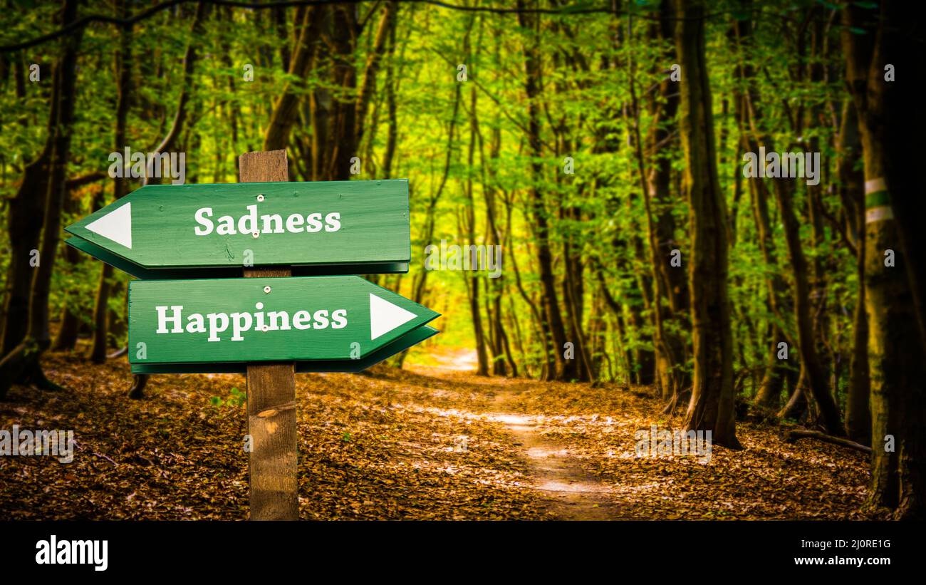 Street Sign the Direction Way to Happiness versus Sadness Stock Photo ...