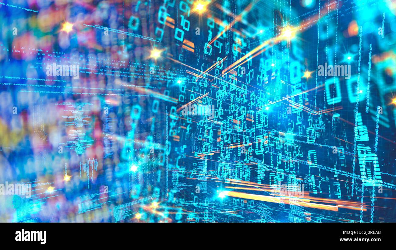 Data flowing concept, security system, flowing, data transformation, big data, futuristic ...