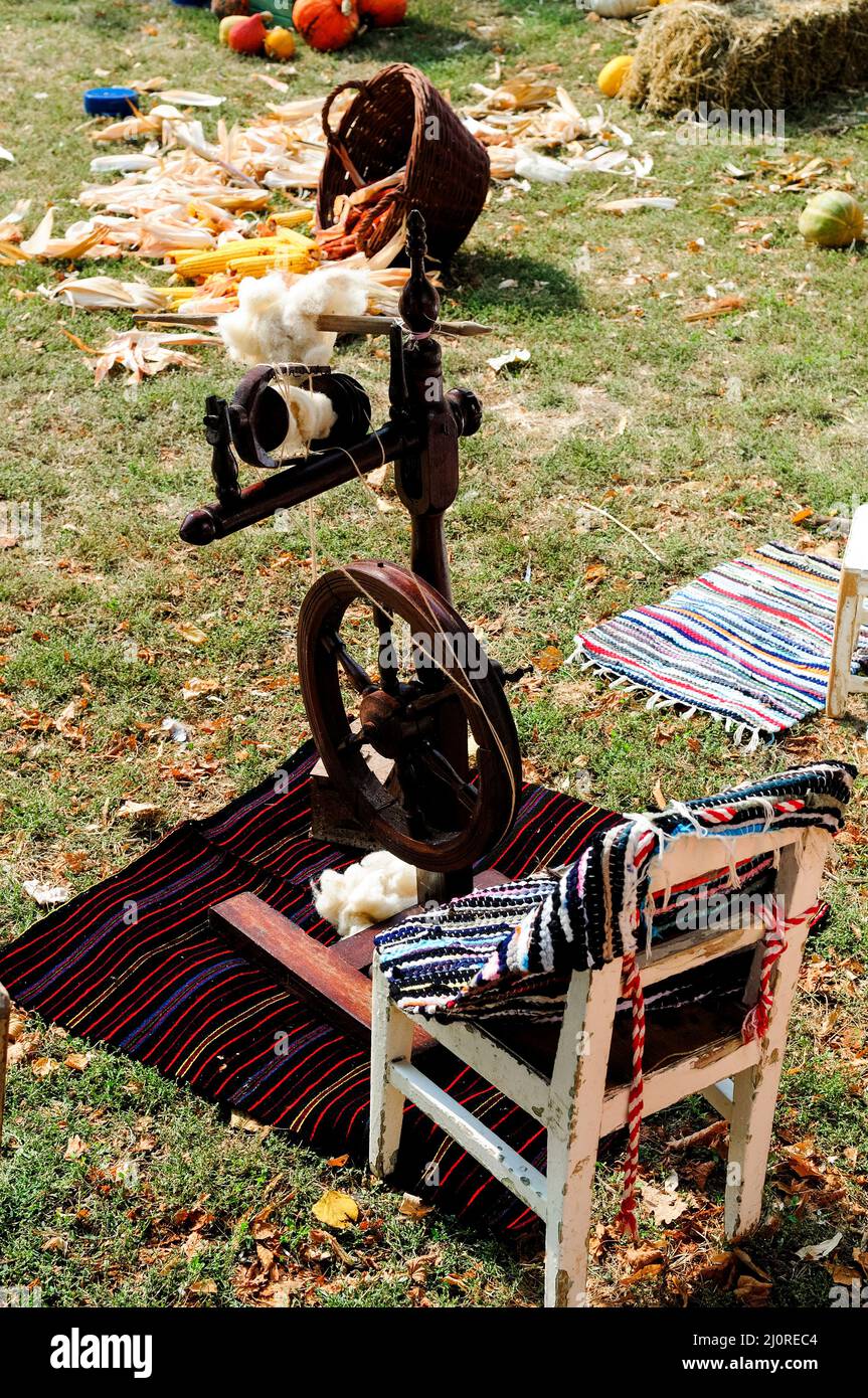 Closeup of an antique Russian Spinning Wheel Stock Photo - Alamy