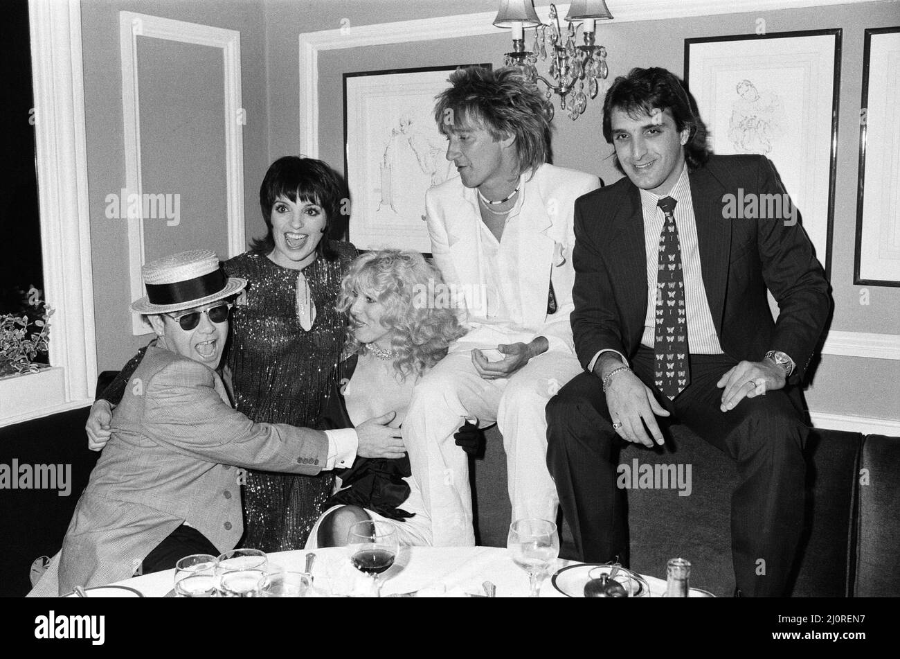 Left to right, Elton John, Liza Minnelli, Alana Stewart, Rod Stewart ...