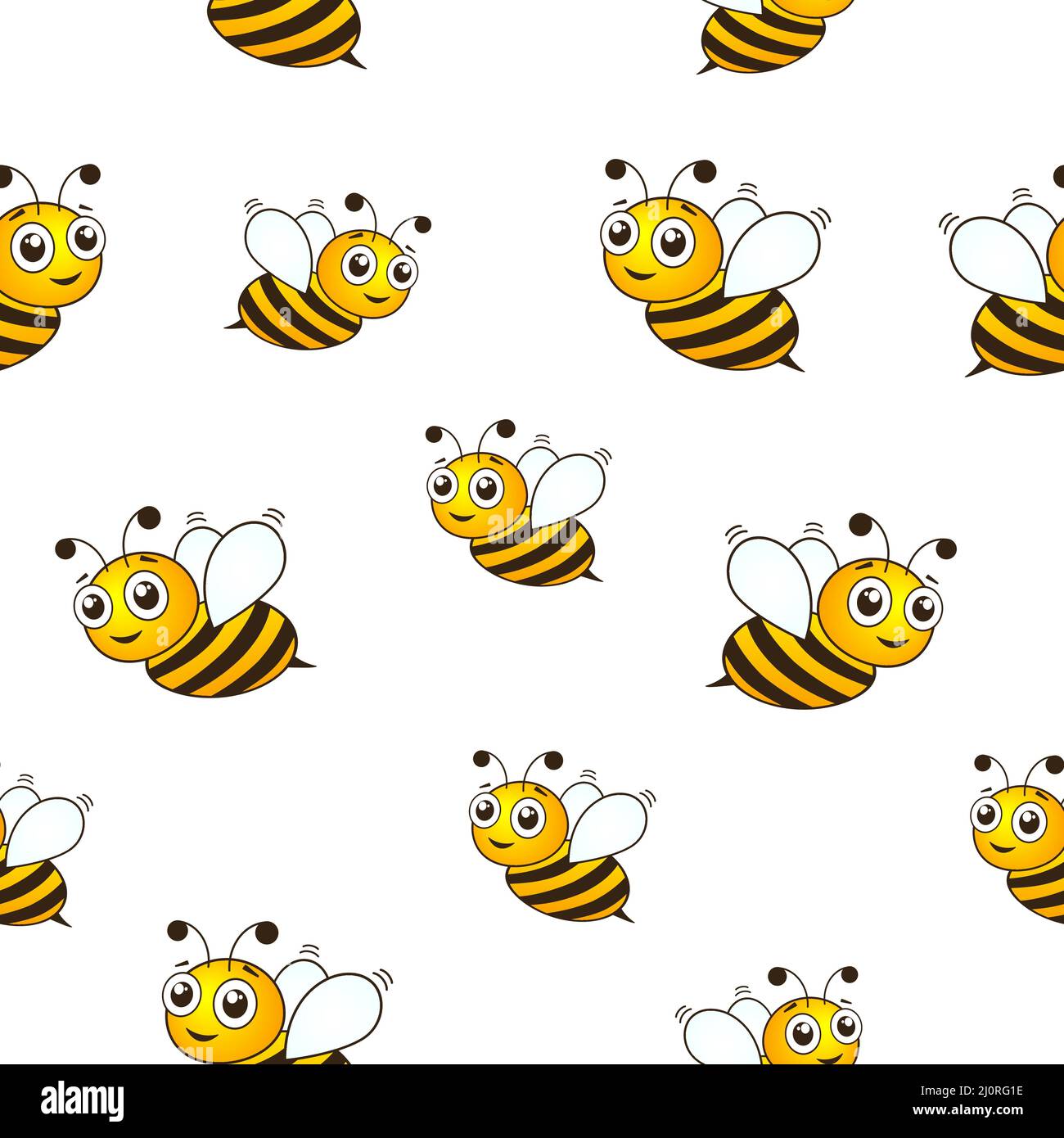 Flying happy bees seamless pattern. Black and yellow bees isolated on ...