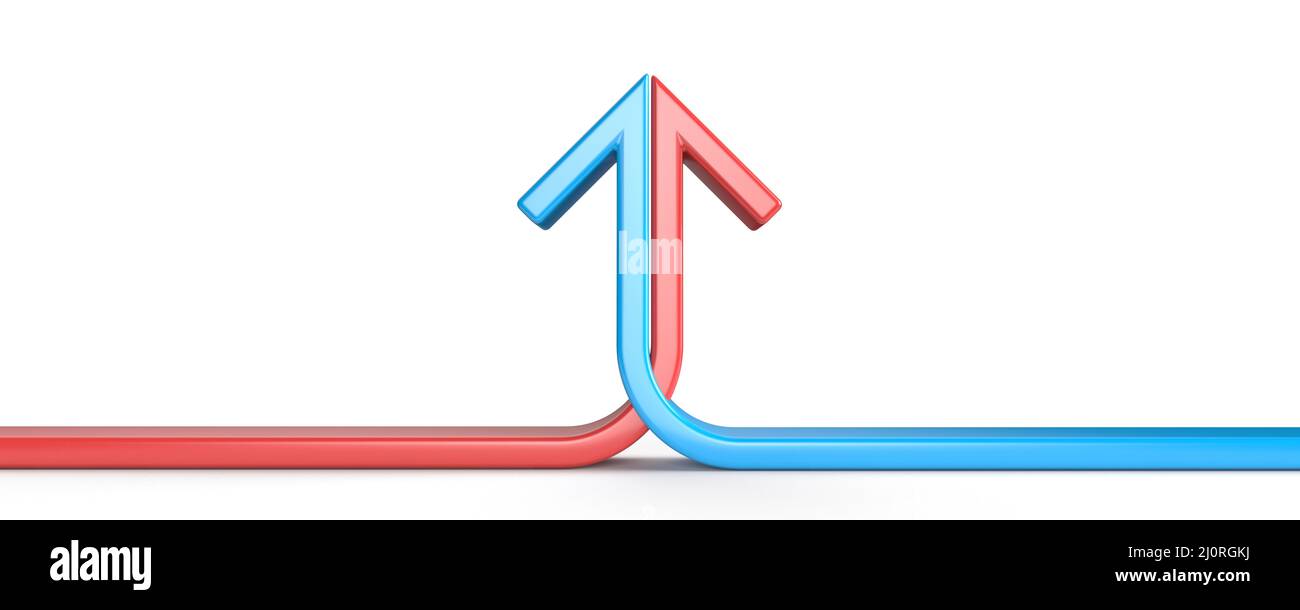 Arrow formed by two merging red and blue lines crossed 3D Stock Photo ...
