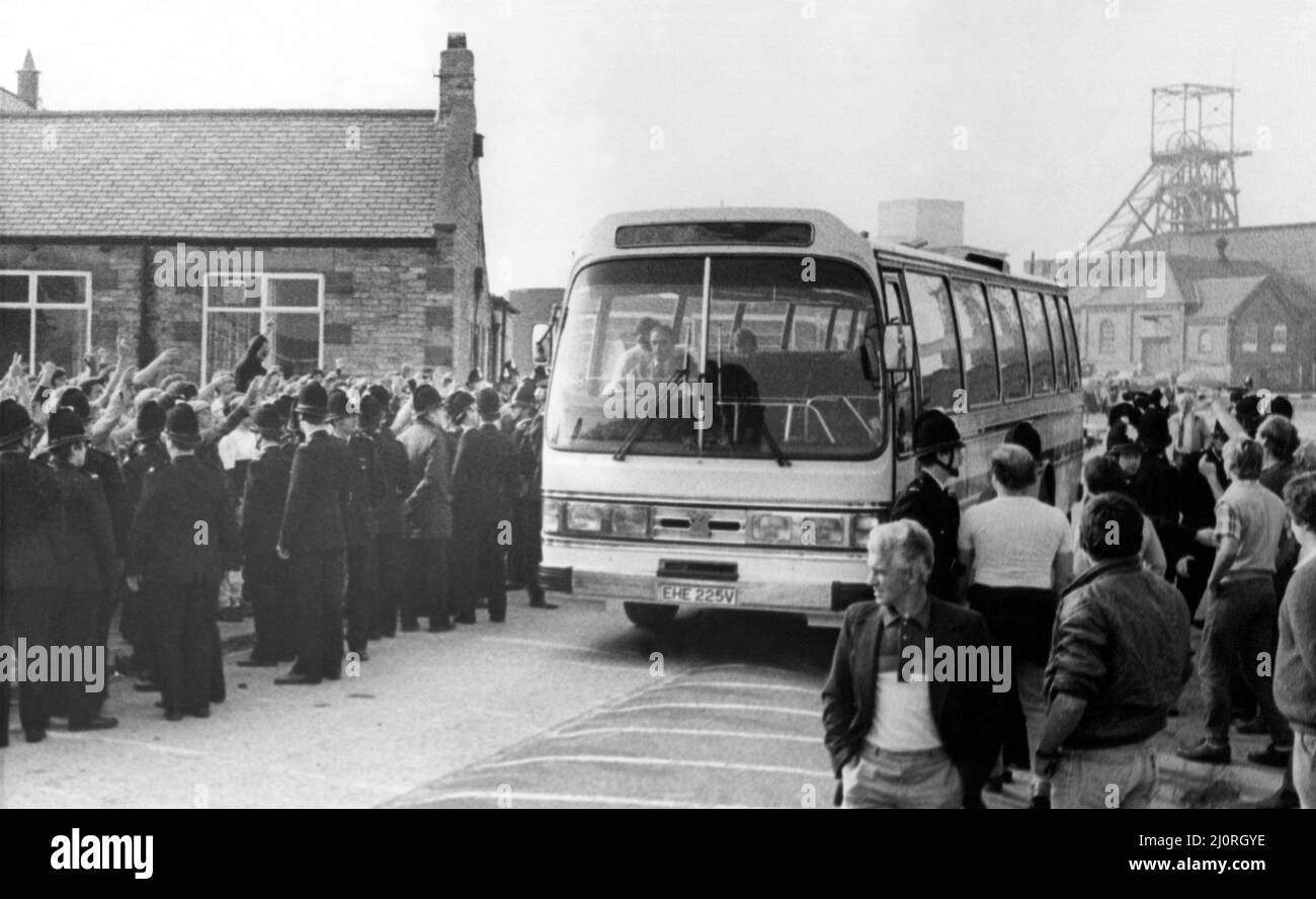 The National Miners Strike 1984 An empty bus arrives at Ellington ...