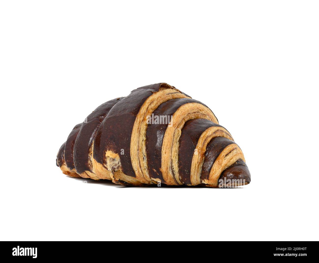 Baked chocolate croissant made from white wheat flour isolated on white ...