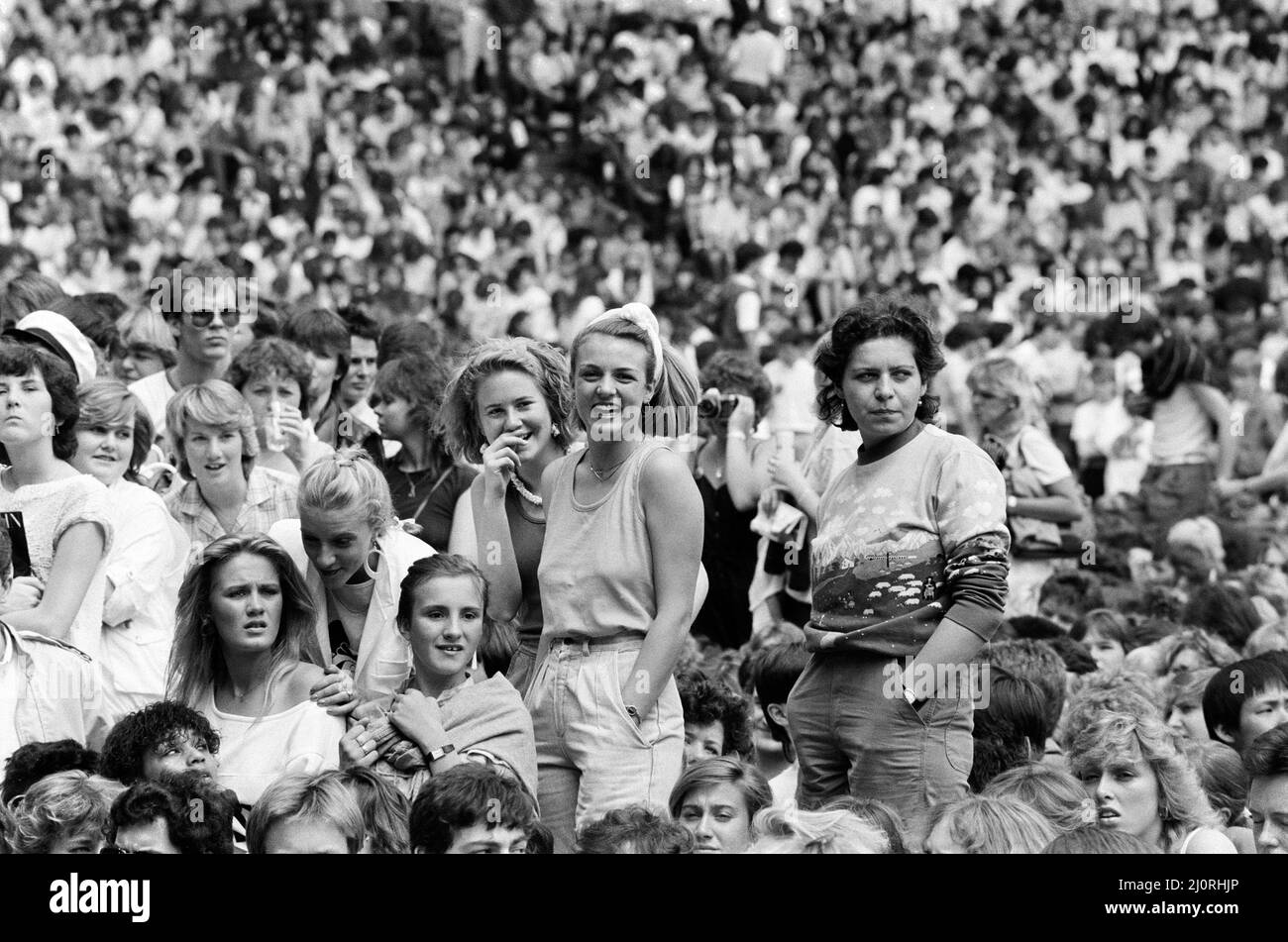 Fans at the "Summer of 84" concert at Wembley Stadium, which featured ...