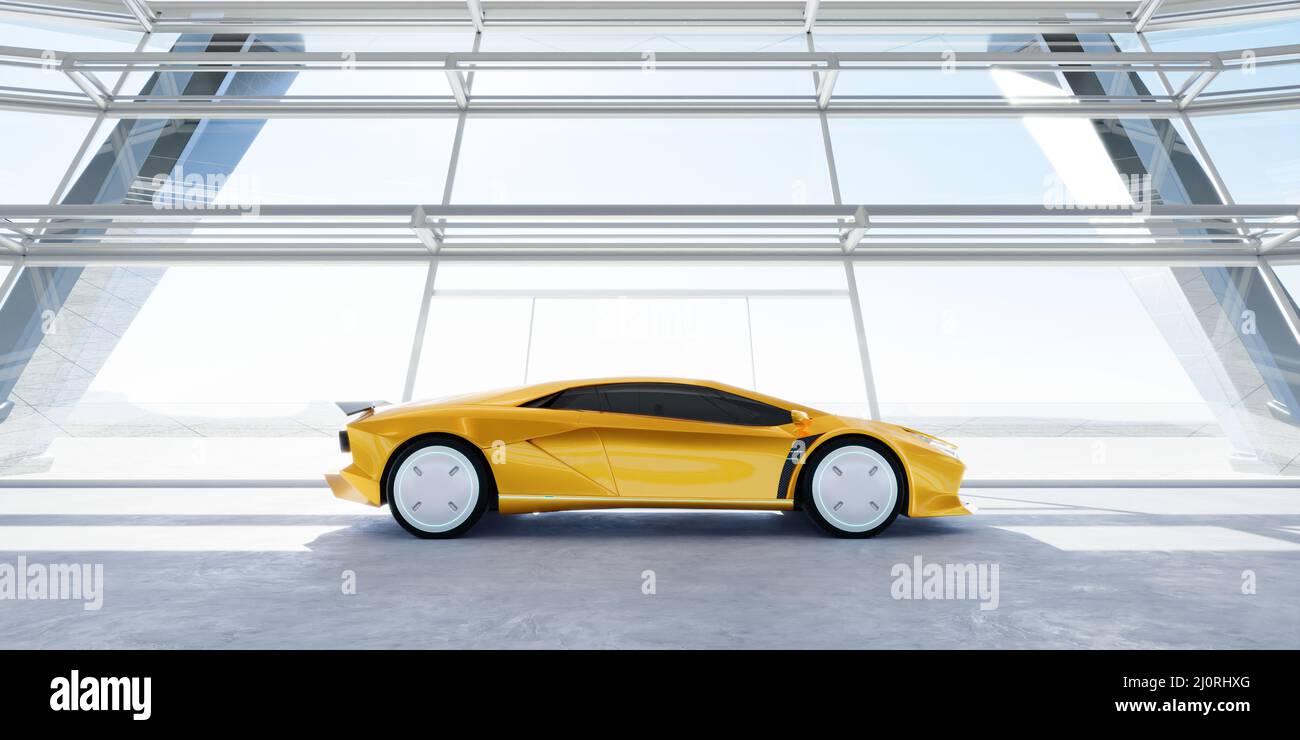 Closeup non-existent brand-less generic concept yellow sport car Stock ...