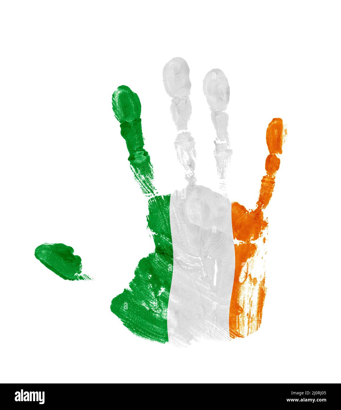 Handprint with the colors of the Irish flag isolated on white ...