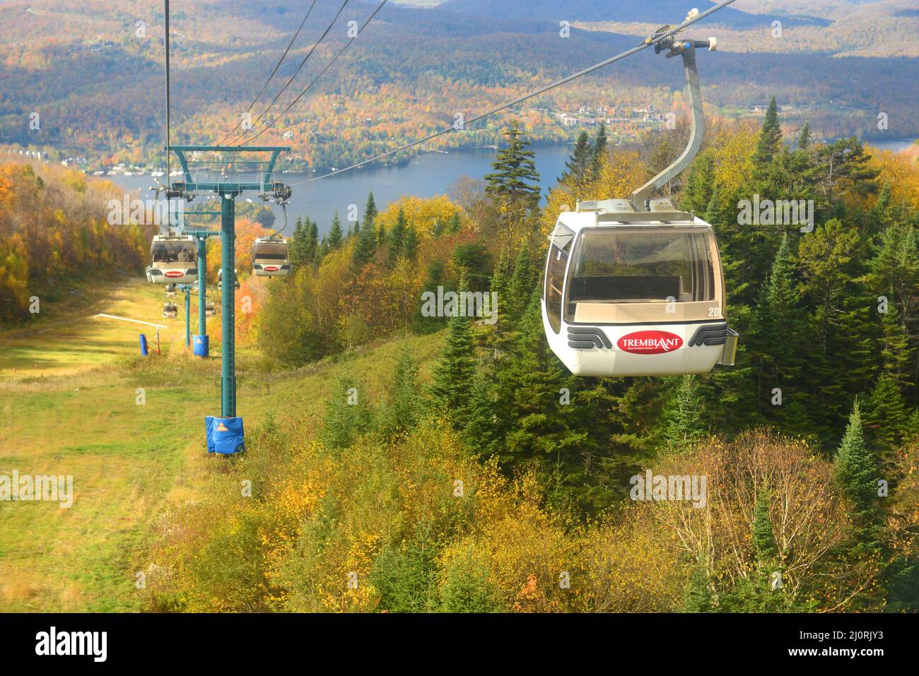 Gondola to the top of Mont Tremblant, with Lake Tremblant and Mont ...