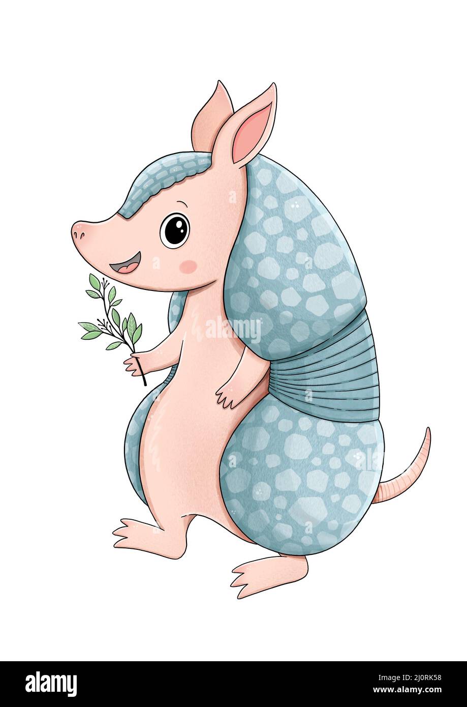 Cute little blue armadillo with green flower Stock Photo - Alamy