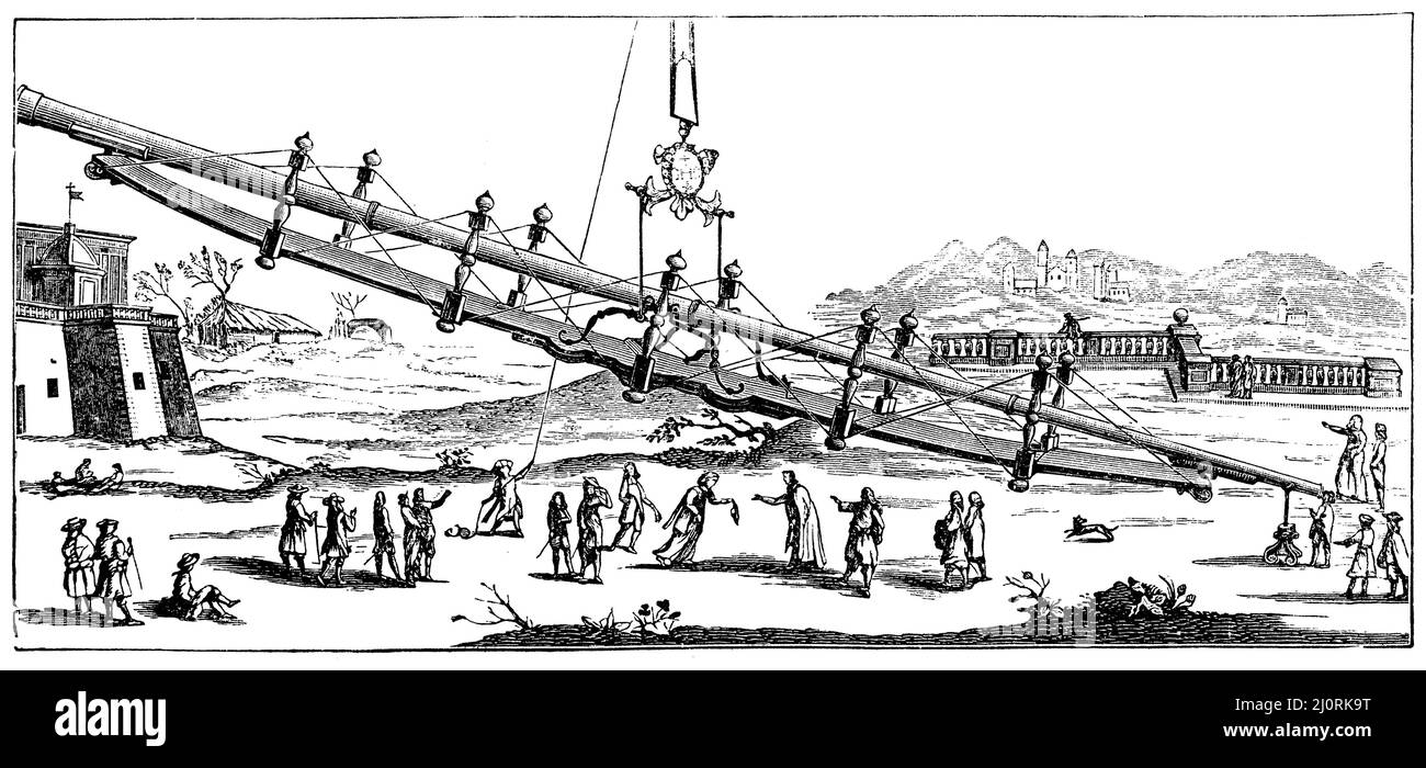 Contemporary view of a long telescope from the 18th century ... Contemporary view of a long telescope from the 18th century ...