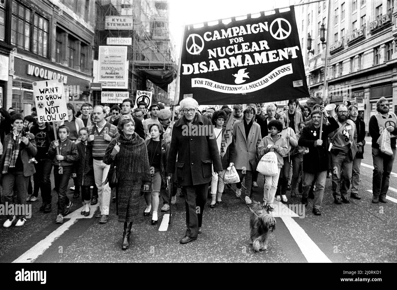 CND Peace March in London October 1983.Michael Foot leads the rally ...