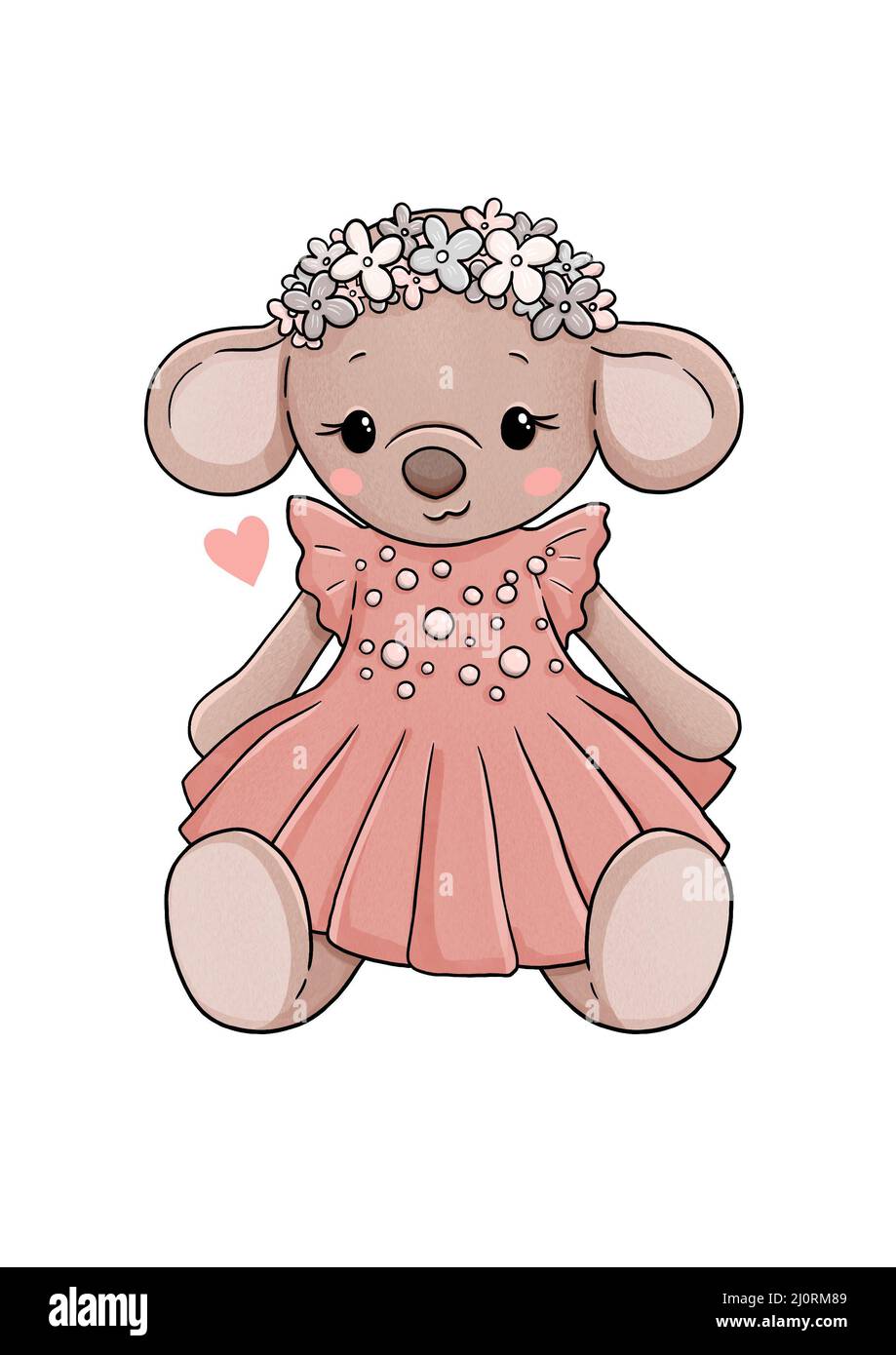 Cute little mouse in pink dress with flowers Stock Photo - Alamy