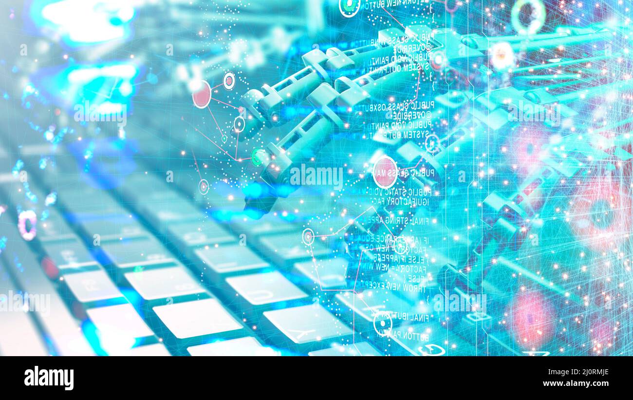 Artificial arm writes programming code on the keyboard, artificial ...