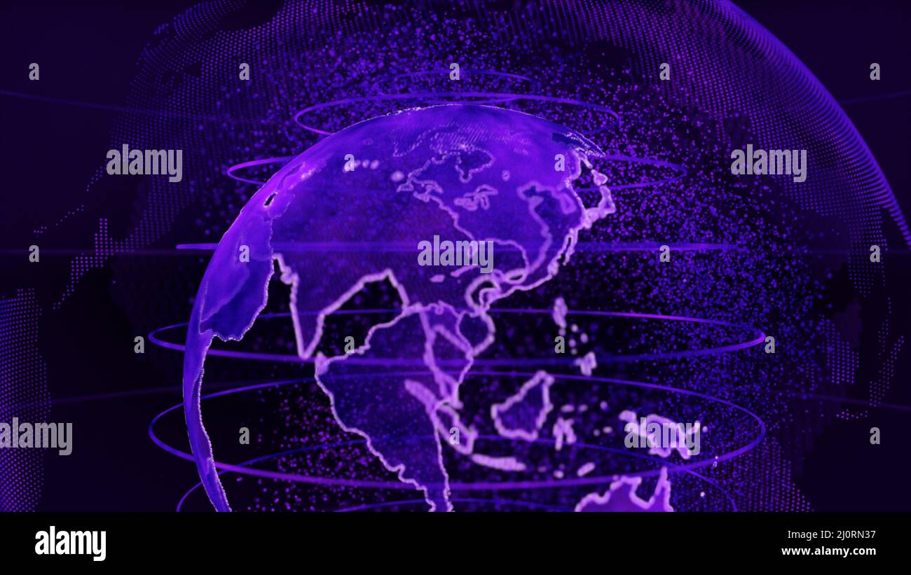 Purple 3D rendering of earth technology, business and communications ...