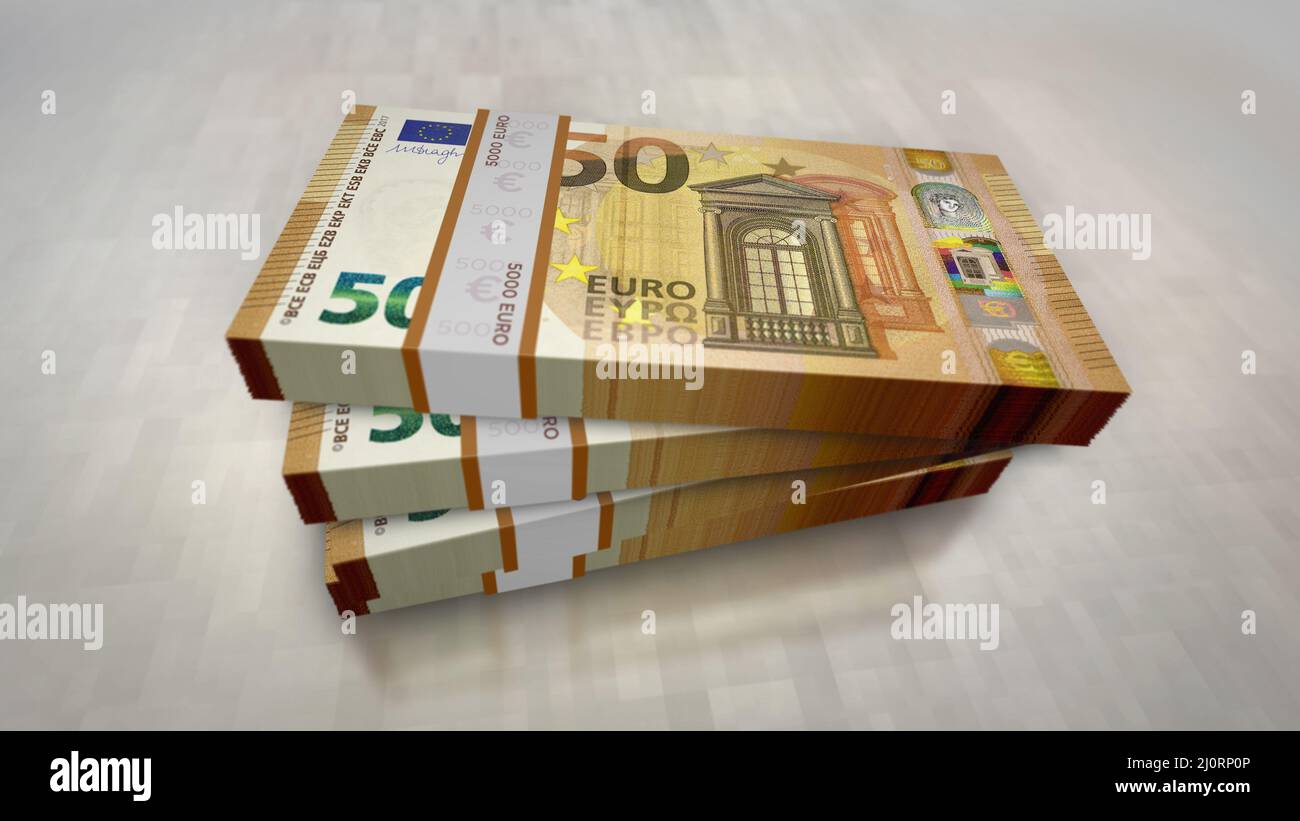 Euro money pack 3d illustration. 50 EUR banknote bundle stacks. Concept ...