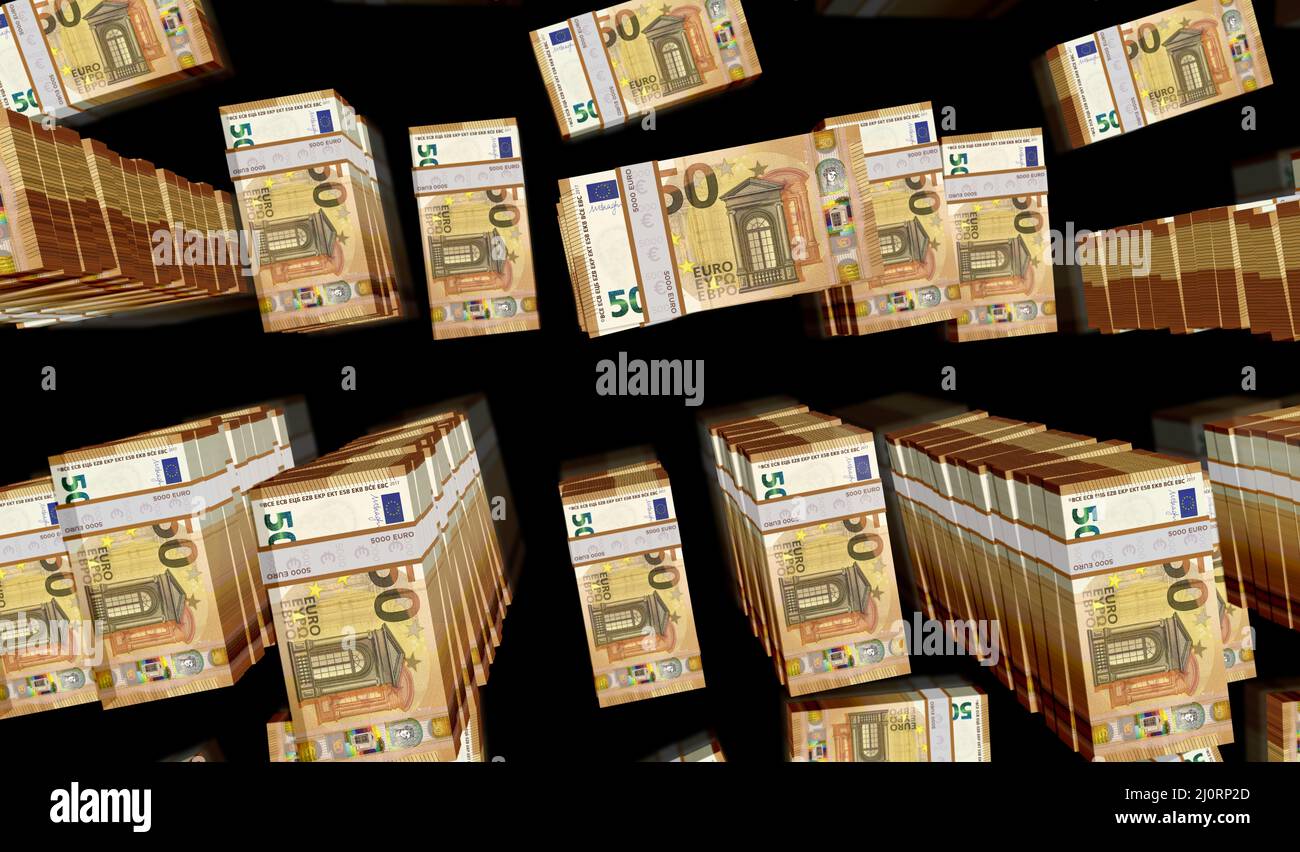 Euro money pack 3d illustration. 50 EUR banknote bundle stacks. Concept ...