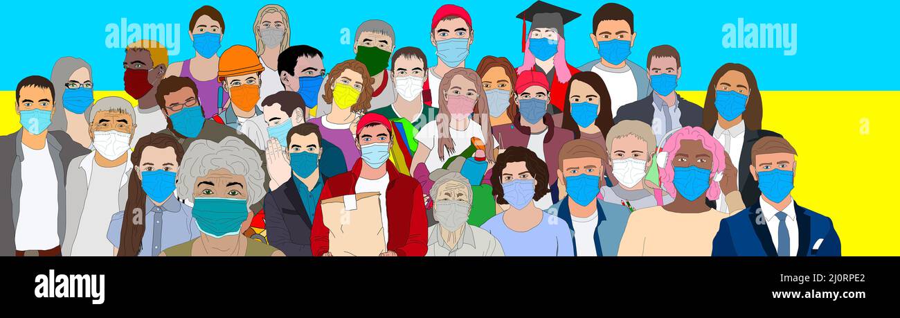 Collage of many people on the background of the Ukrainian flag Stock ...