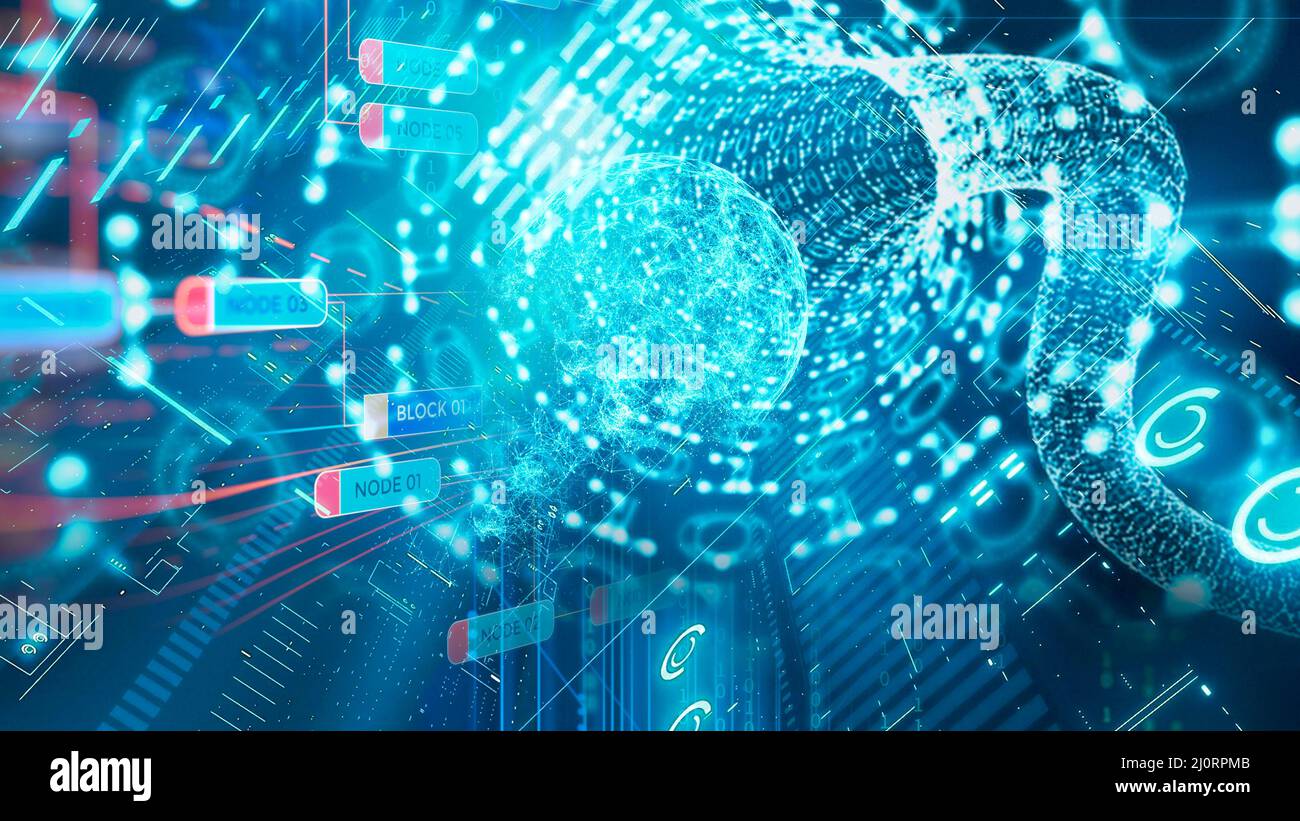 Data globe flow through cyberspace tunnel with programming nodes Stock ...