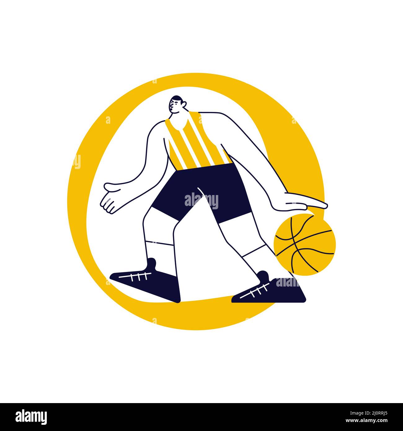 Round yellow template with Basketball player running with the ball ...