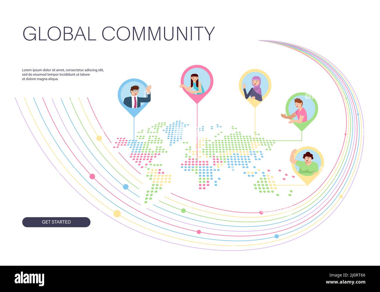 Web banner template with global community and network connections Stock ...