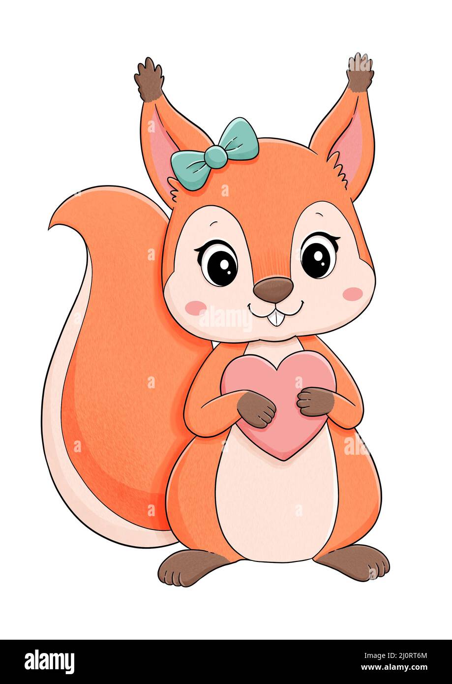Cute little squirrel with bow and heart Stock Photo - Alamy